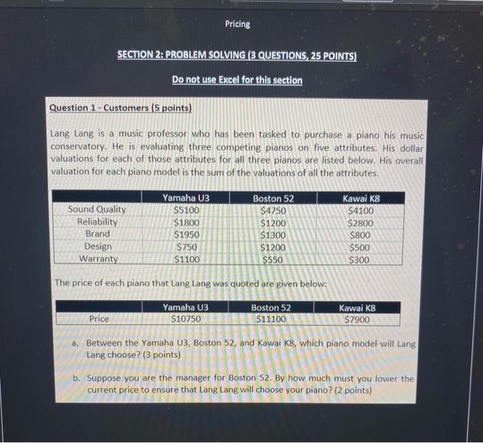 Pricing SECTION 2: PROBLEM SOLVING (3 QUESTIONS, 25 | Chegg.com