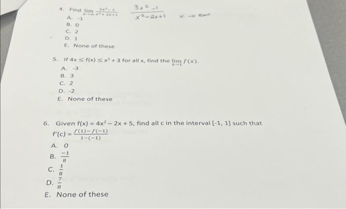 Solved 6. 5. B. A. O C. Given f(x) = 4x² - 2x + 5, find all | Chegg.com