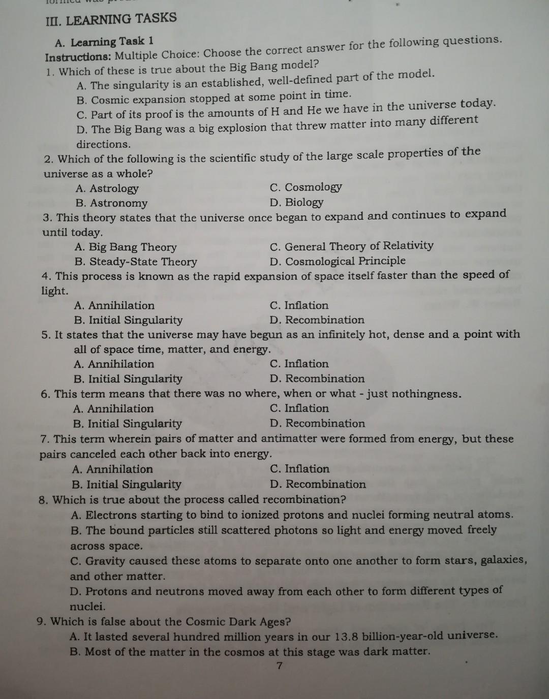 Solved III. LEARNING TASKS A. Learning Task 1 Instructions: | Chegg.com