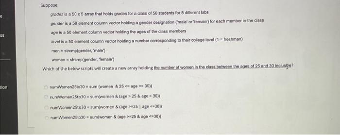 Solved grados is a 50×5 array that holds grades for a class | Chegg.com