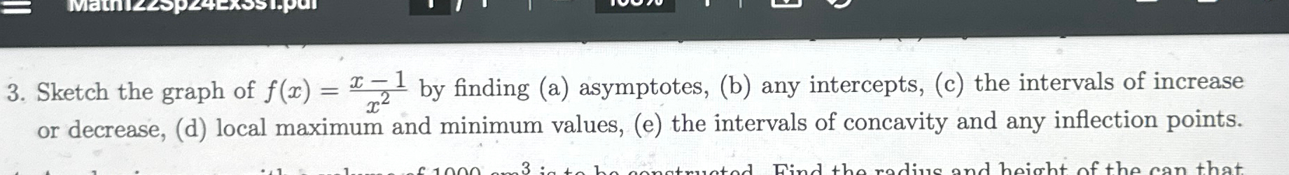 Solved Sketch the graph of f(x)=x-1x2 ﻿by finding (a) | Chegg.com