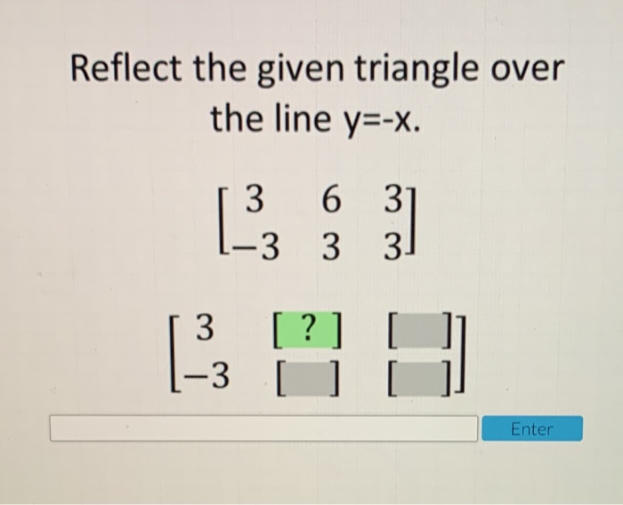 Solved Reflect the given triangle over the line y=-x. 3 1-3 | Chegg.com