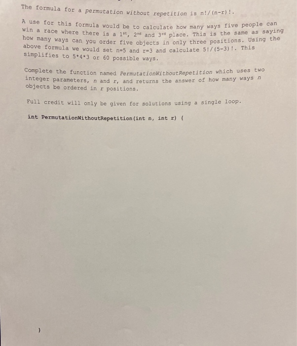 Solved The formula for a permutation without repetition is | Chegg.com