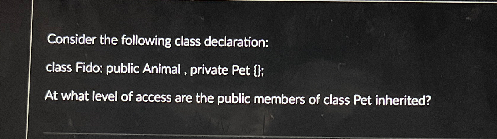 Solved Consider the following class declaration:class Fido: | Chegg.com