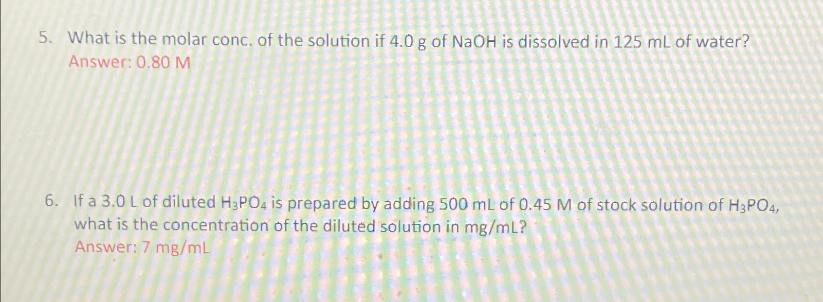 Solved What is the molar conc. of the solution if 4.0g ﻿of | Chegg.com