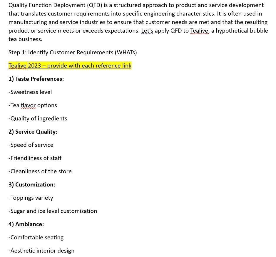 Solved Quality Function Deployment (QFD) ﻿is a structured | Chegg.com