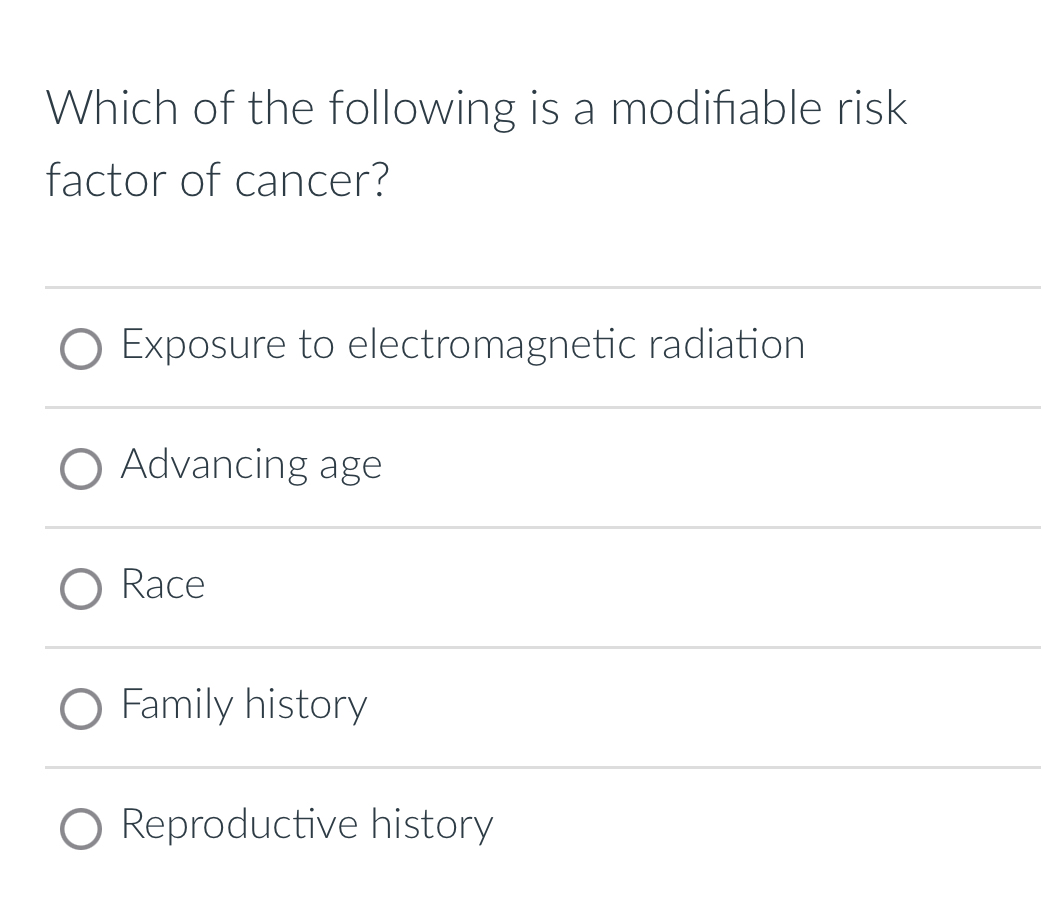 Which of the following is a modifiable risk factor of | Chegg.com