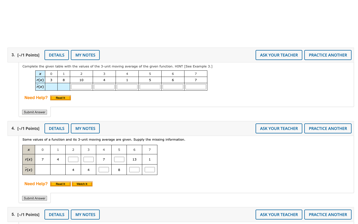 Solved [-/1 ﻿Points]Complete the given table with the values | Chegg.com