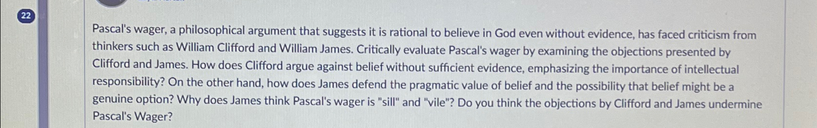 Solved Pascal's wager, a philosophical argument that | Chegg.com