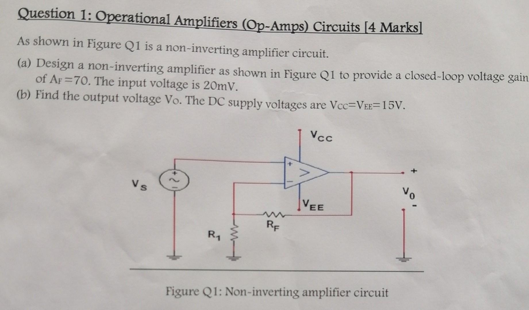 Solved Question 1: Operational Amplifiers (Op-Amps) Circuits | Chegg.com
