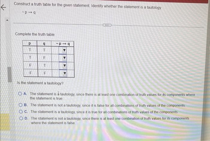 Solved Construct a truth table for the given statement | Chegg.com