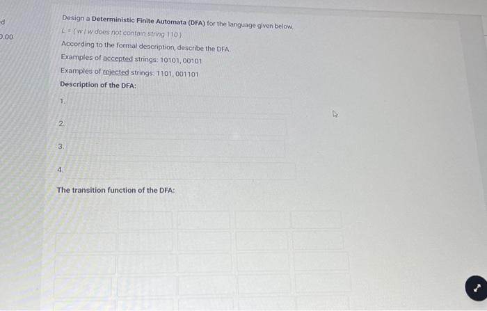 Solved The transition function of the DFA: | Chegg.com