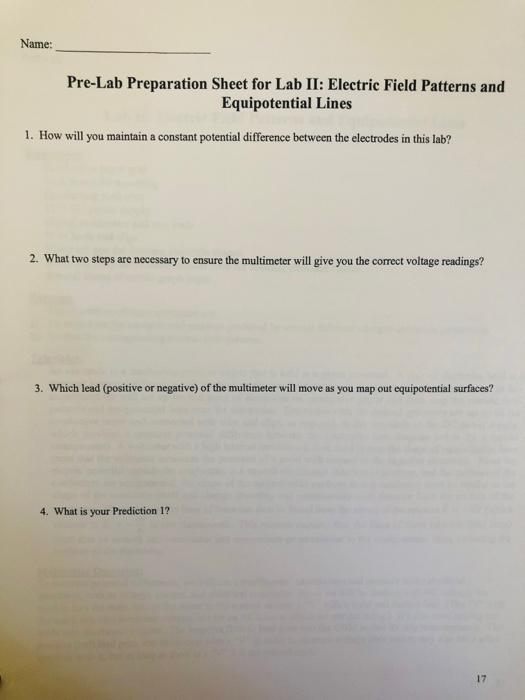 Solved Pre-Lab Preparation Sheet for Lab II: Electric Field | Chegg.com