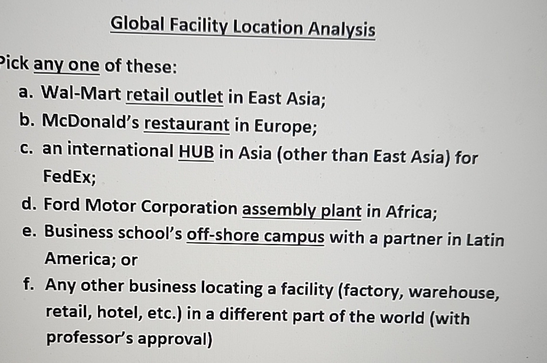 Solved Global Facility Location AnalysisJick any one of | Chegg.com