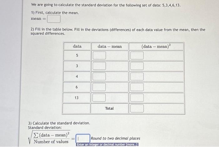 Solved We are going to calculate the standard deviation for | Chegg.com