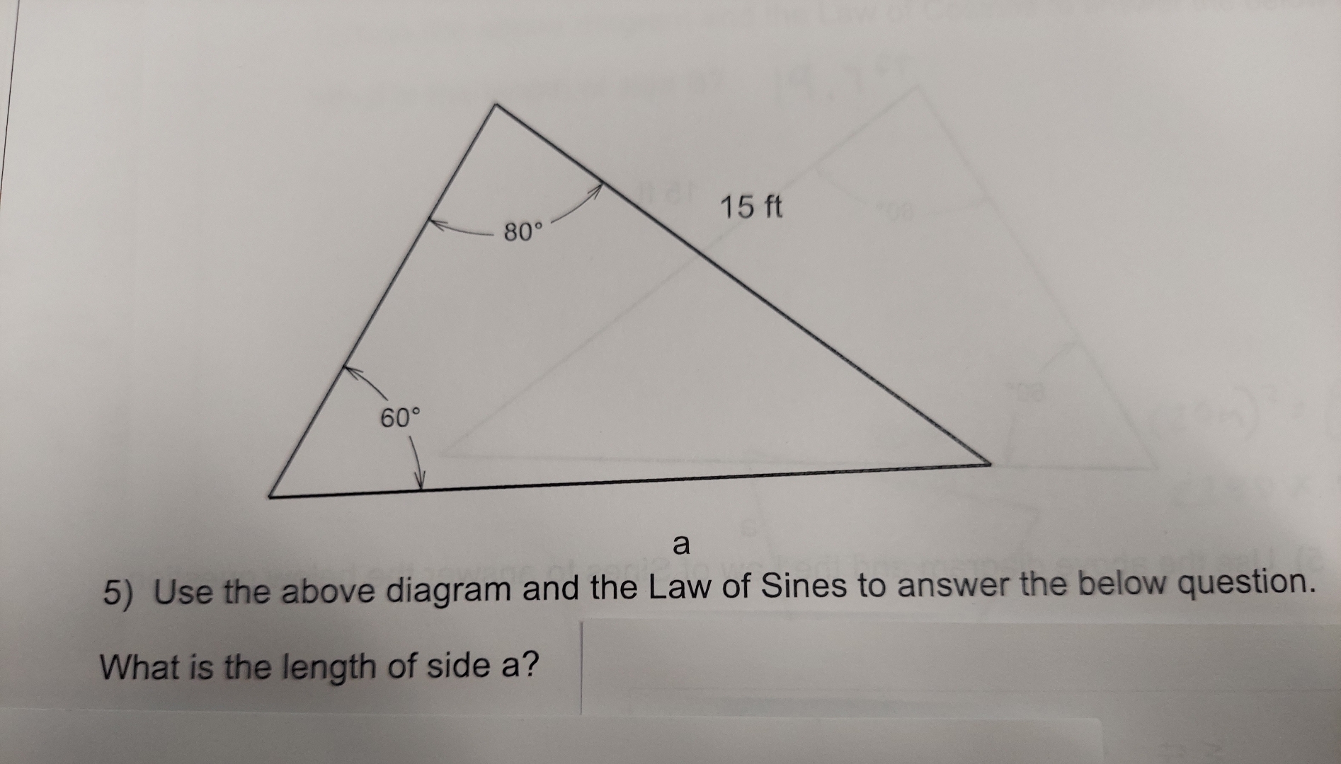 Solved aUse the above diagram and the Law of Sines to answer | Chegg.com