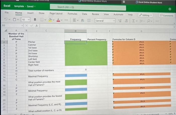 2.1 Excel Activity 1 - Frequency and Percent | Chegg.com