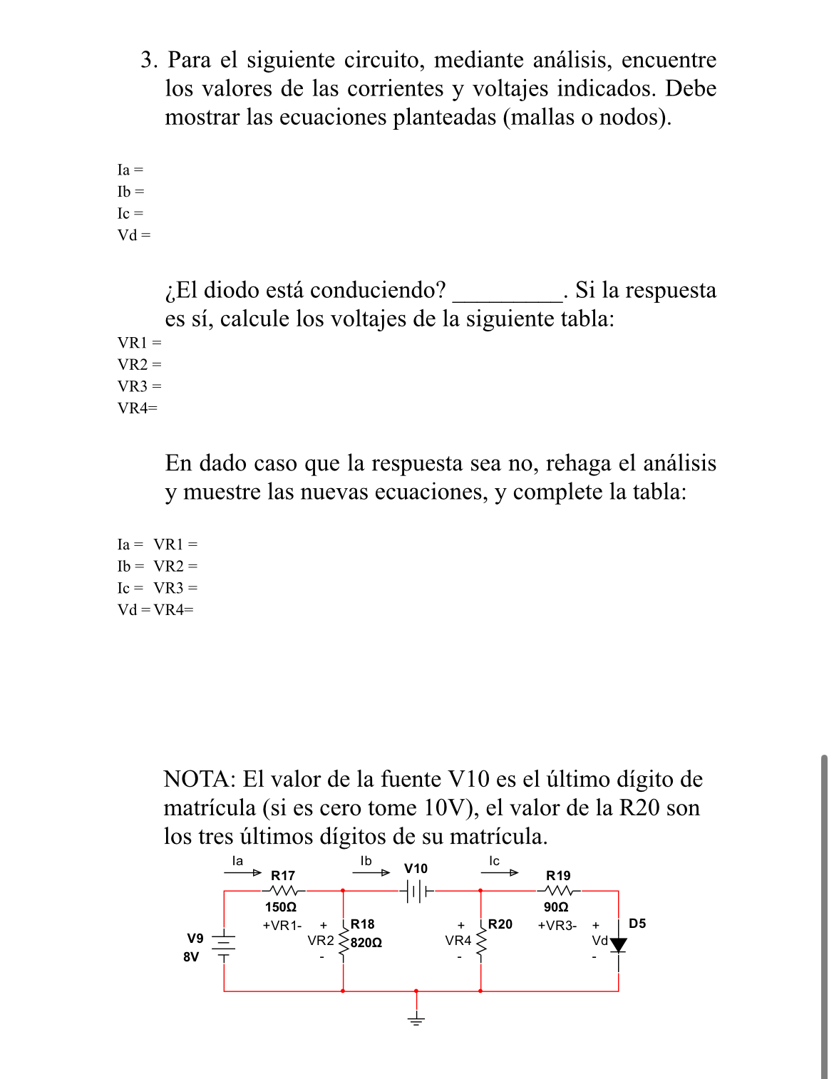 Solved Para el siguiente circuito, mediante análisis, | Chegg.com
