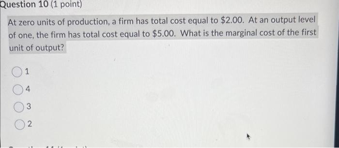 Solved If a firm has total cost equal to $2.00 at zero units | Chegg.com