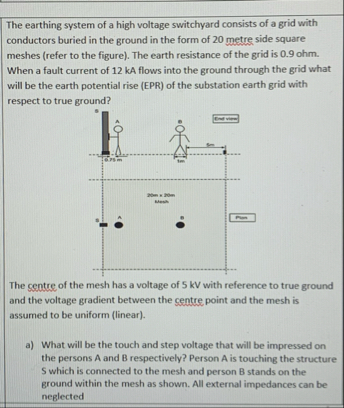 Solved The earthing system of a high voltage switchyard | Chegg.com