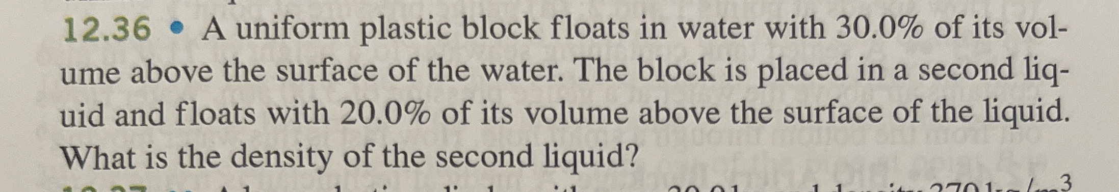 Solved 12.36 ﻿A uniform plastic block floats in water with | Chegg.com