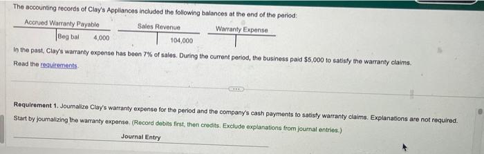 Solved The accounting records of Clay's Appliances included | Chegg.com