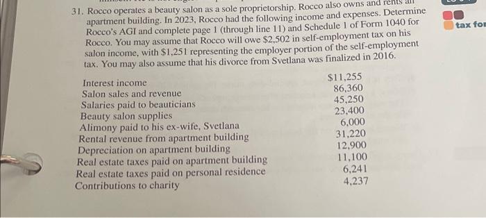 Solved 31. Rocco operates a beauty salon as a sole | Chegg.com