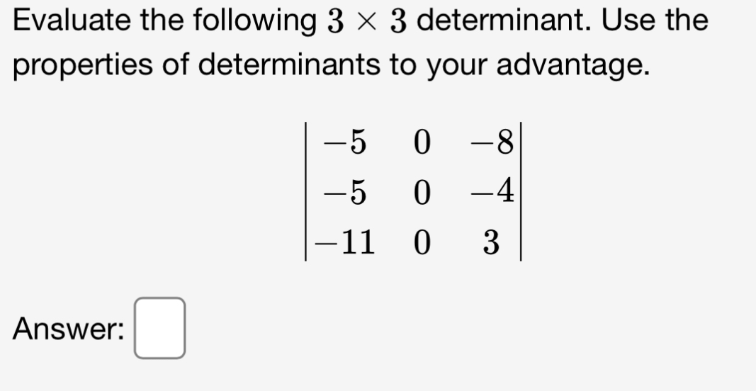 Solved Evaluate the following 3×3 ﻿determinant. Use | Chegg.com