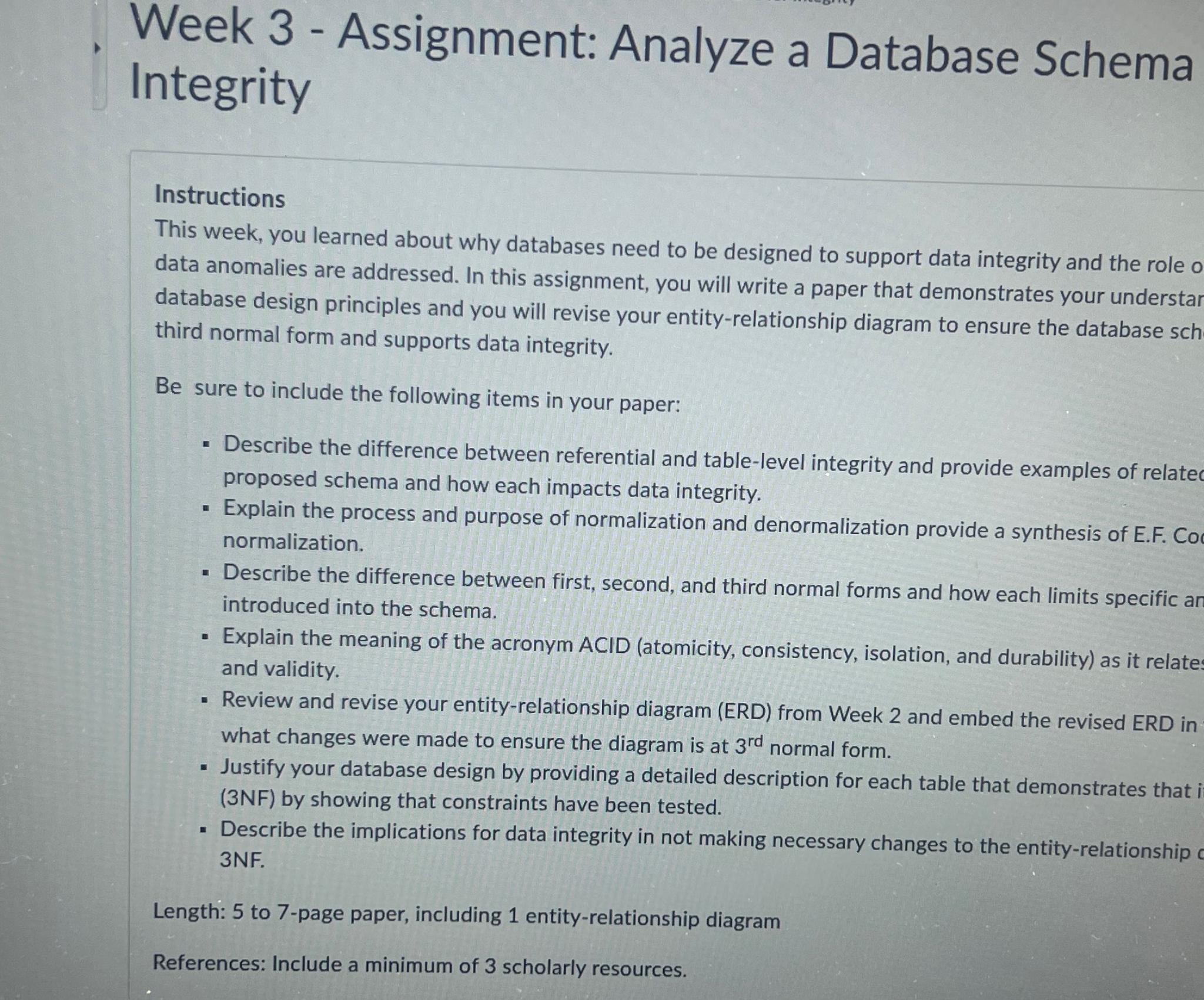 Solved Week 3 - ﻿Assignment: Analyze a Database Schema | Chegg.com
