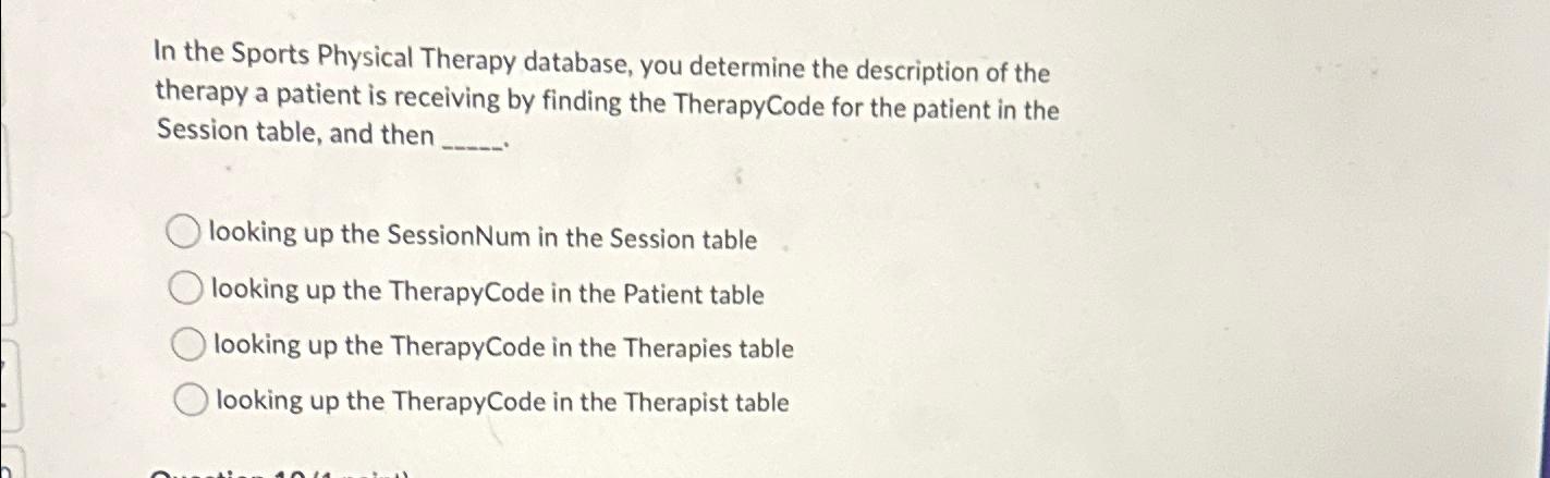 Solved In the Sports Physical Therapy database, you | Chegg.com
