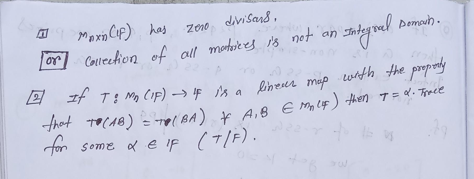 Solved This is a linear algebra question, where used ring | Chegg.com