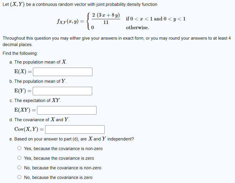 Solved Let Xy be A Continuous Random Vector With Joint