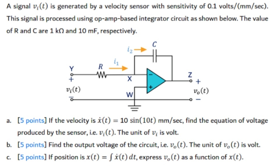 Solved A signal vi(t) ﻿is generated by a velocity sensor | Chegg.com