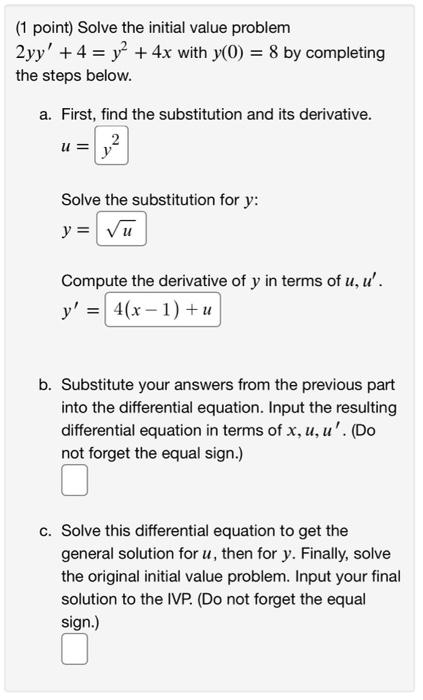 Solved (1 point) Solve the initial value problem 2yy' + 4 = | Chegg.com