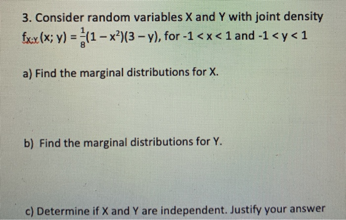 Solved 3. Consider random variables X and Y with joint | Chegg.com