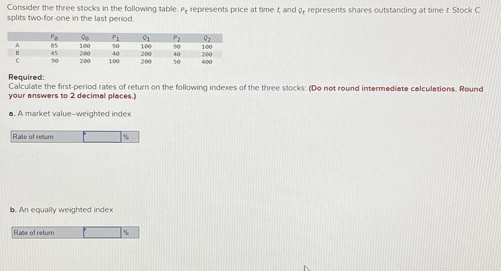 Solved Consider the three stocks in the following table. Pt | Chegg.com