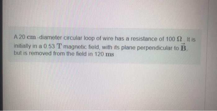 Solved A 20 cm-diameter circular loop of wire has a | Chegg.com