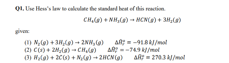 Solved Q1. ﻿Use Hess's law to calculate the standard heat of | Chegg.com