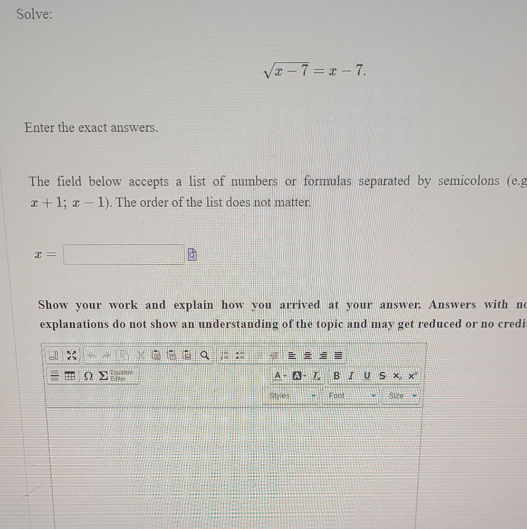 Solved Solve: 1x - 7 = x - 7. Enter the exact answers. The | Chegg.com