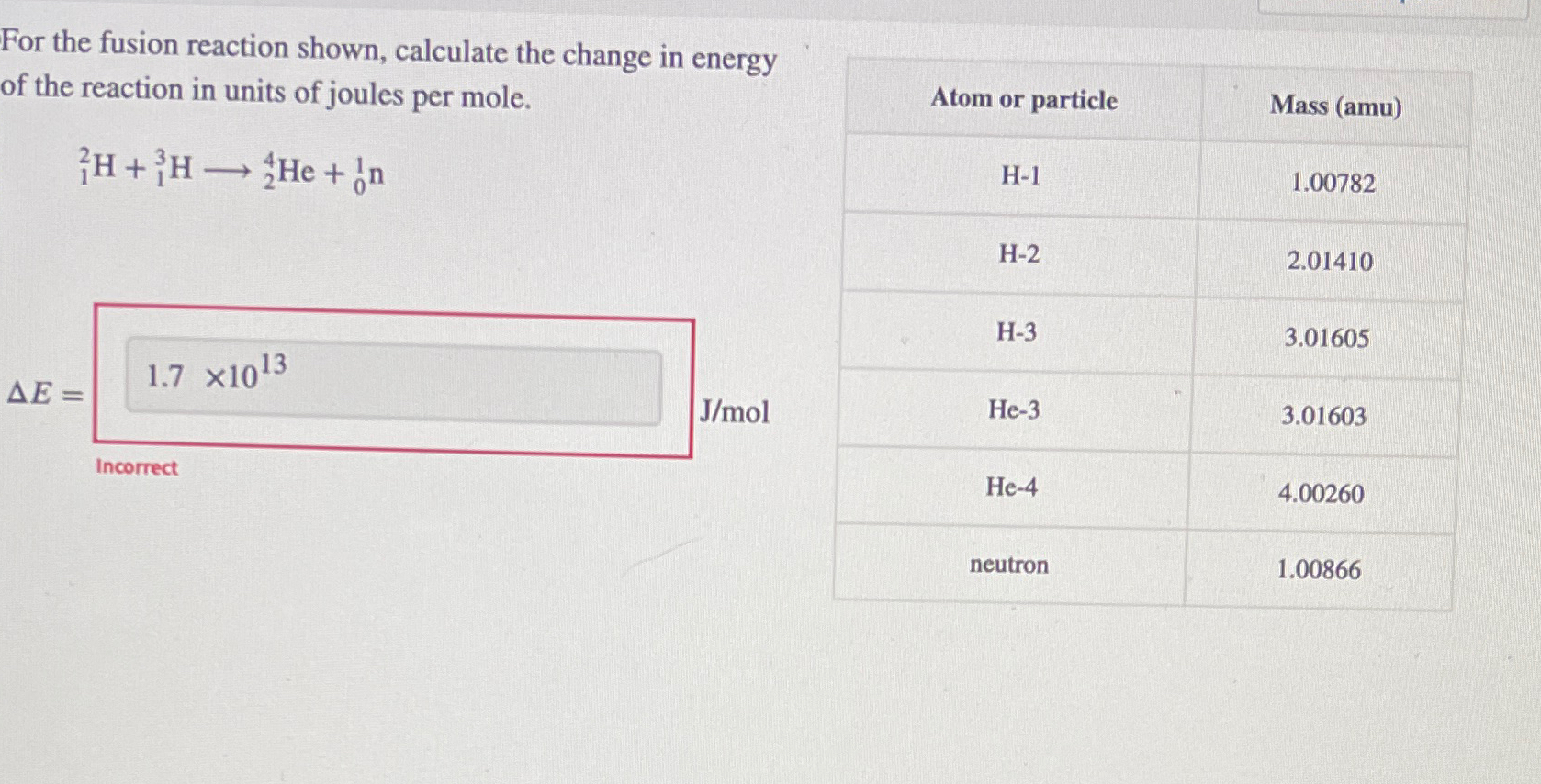 Solved For the fusion reaction shown, calculate the change | Chegg.com