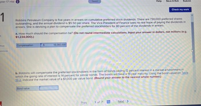 Solved pter 17 HW 6 Help Save & Exit Submit Check my work 1 | Chegg.com