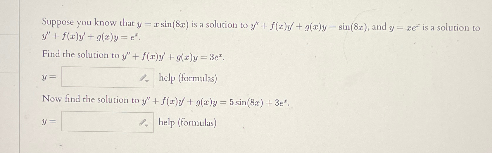 Solved Suppose you know that y=xsin(8x) ﻿is a solution to | Chegg.com