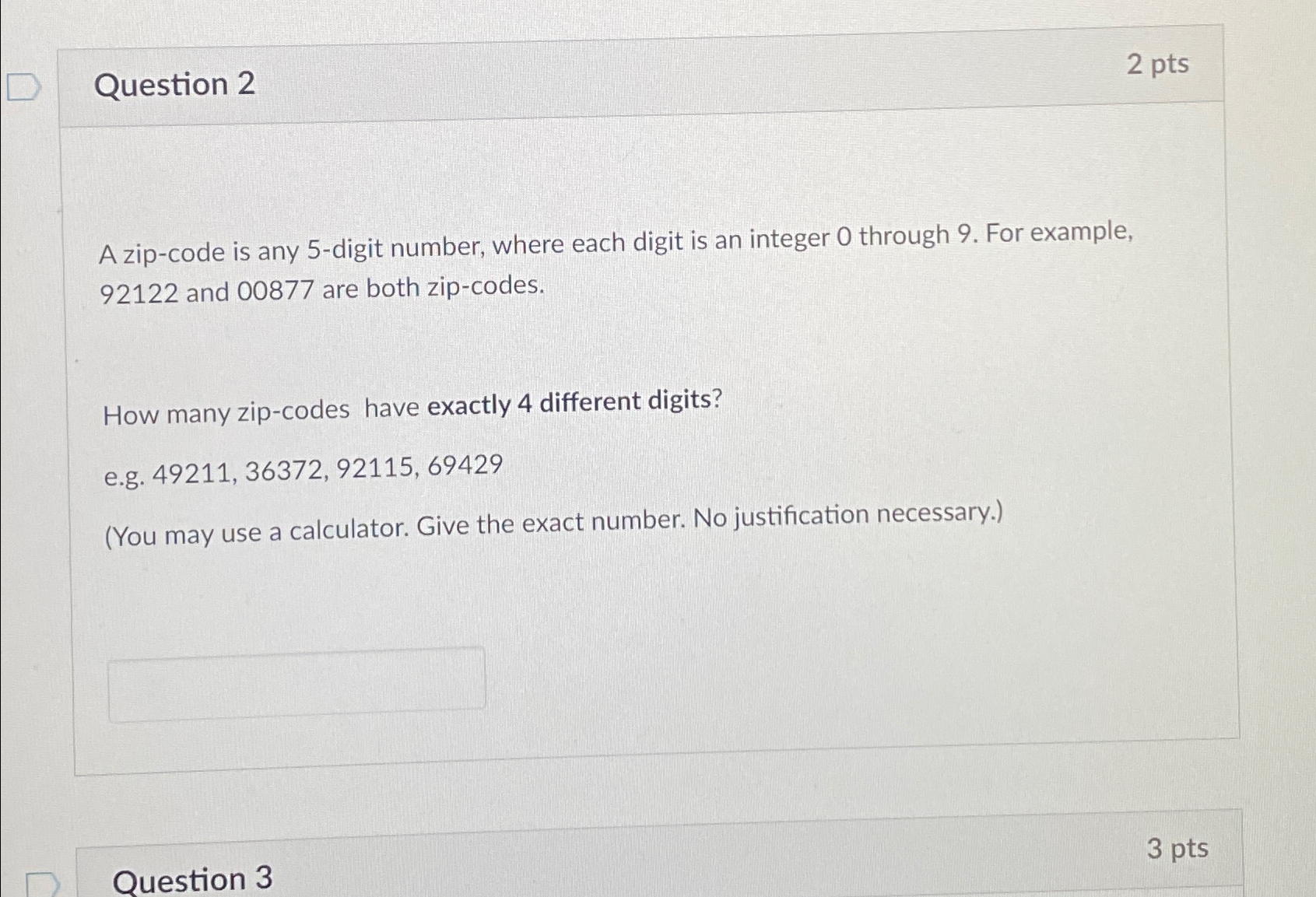 Solved Question 22 ﻿ptsA zip-code is any 5-digit number, | Chegg.com