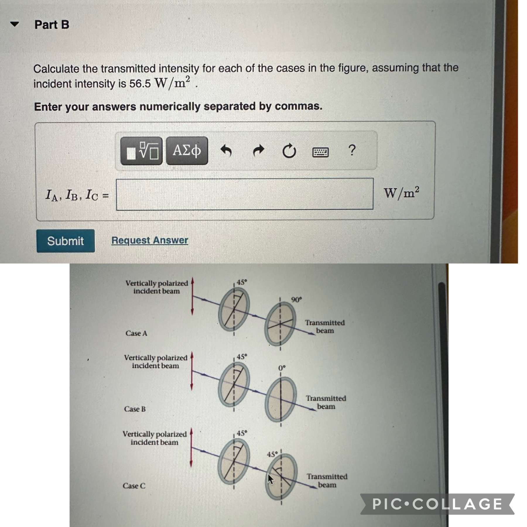 Solved Part BCalculate the transmitted intensity for each of | Chegg.com