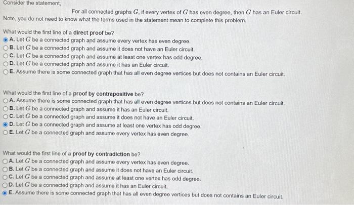 Solved For all connected graphs G, if every vertex of G has | Chegg.com