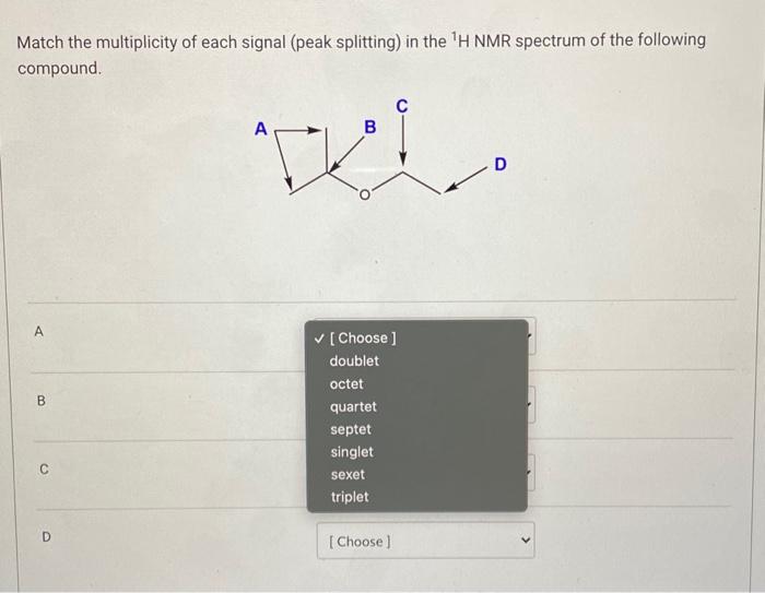 Solved Match the multiplicity of each signal (peak | Chegg.com