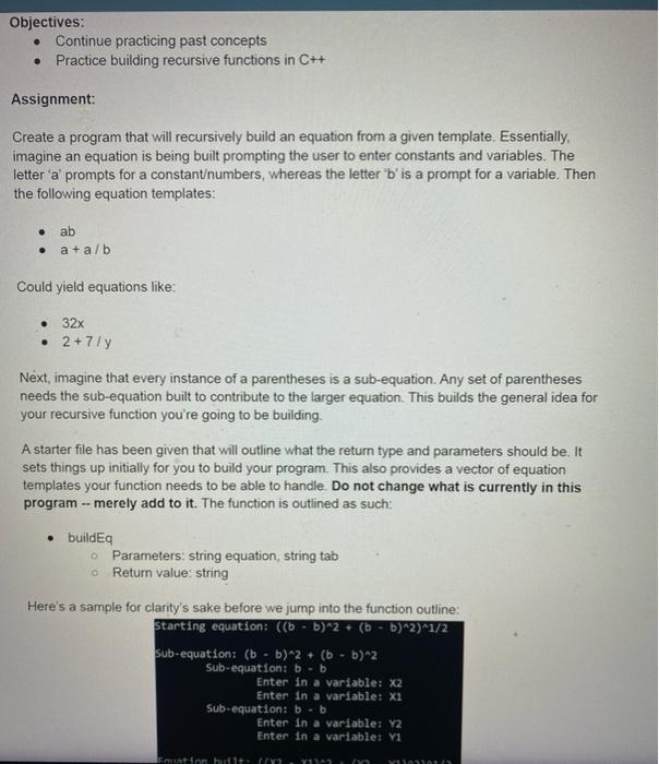 Solved Objectives: - Continue practicing past concepts - | Chegg.com