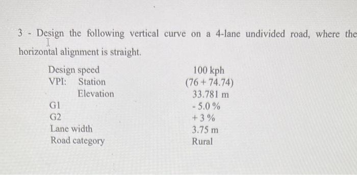 Solved 3 - Design the following vertical curve on a 4-lane | Chegg.com