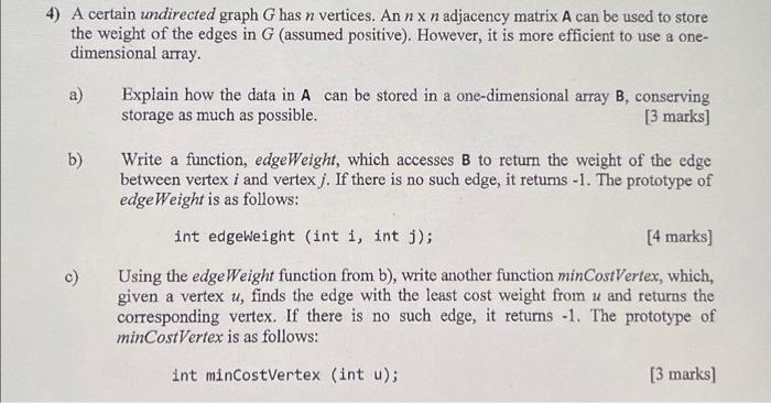 Solved 4) A certain undirected graph G has n vertices. An | Chegg.com