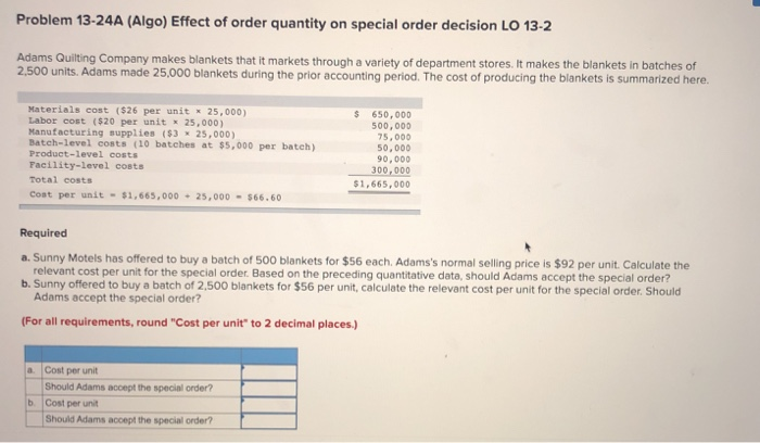 Solved Problem 13-24A (Algo) Effect of order quantity on | Chegg.com